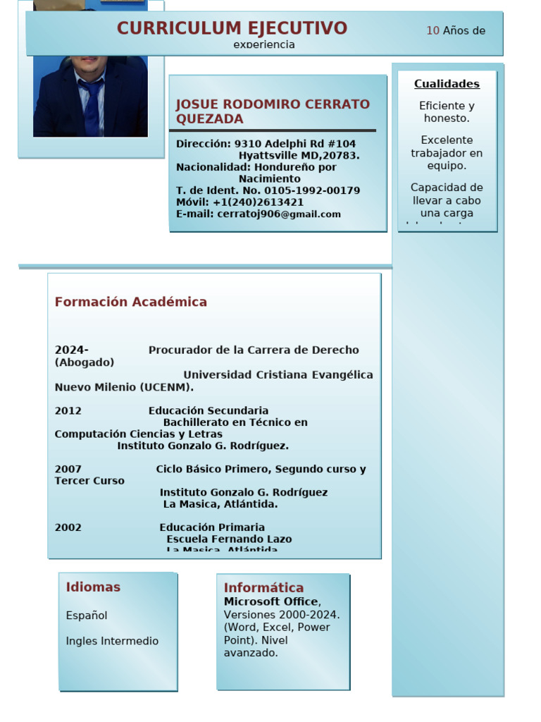 Curriculum Ejecutivo Josue Rodomiro Cerrato | PDF | Honduras