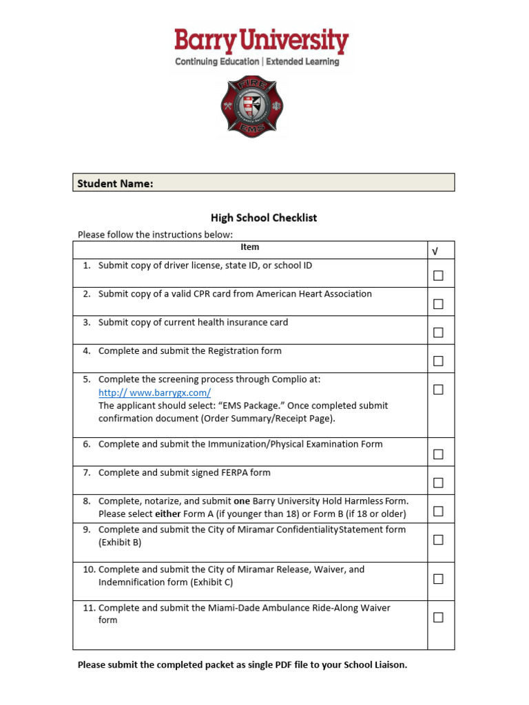 Barry High School Emt Checklist | PDF