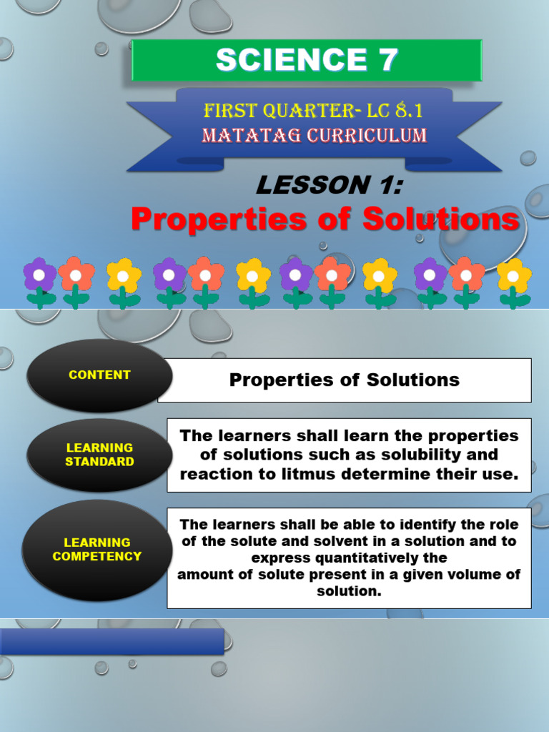 Q1 LC8.1 Properties of Solution | PDF | Solubility | Concentration