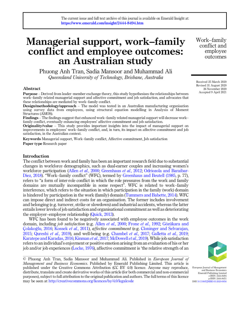 Managerial Support and Employee Outcomes | PDF | Job Satisfaction ...