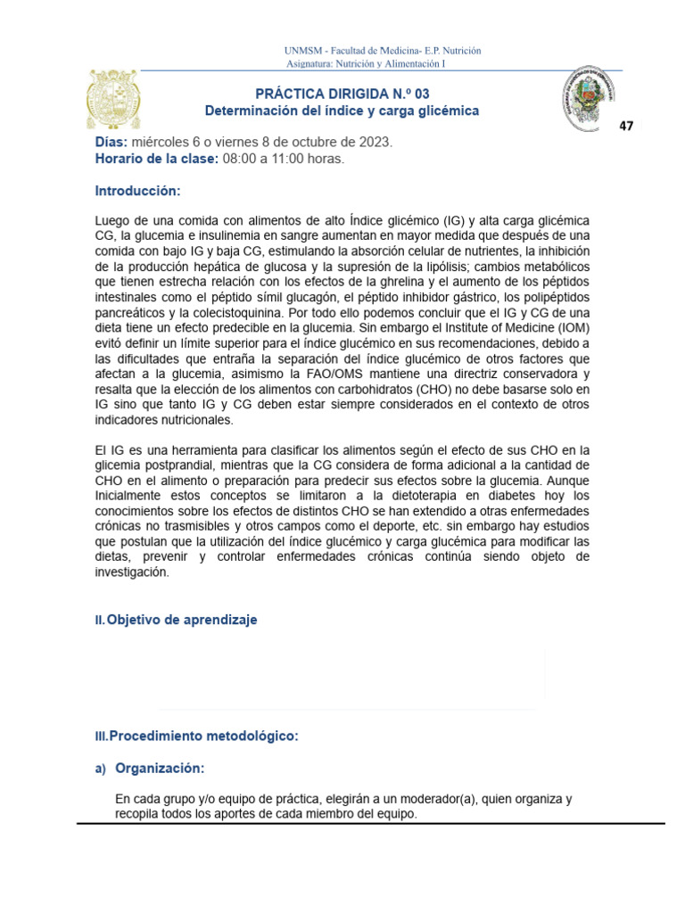 GUIA PD3 - Cálculo Del Indice y Carga Glicémica - 2023 II (1) - 1 | PDF ...