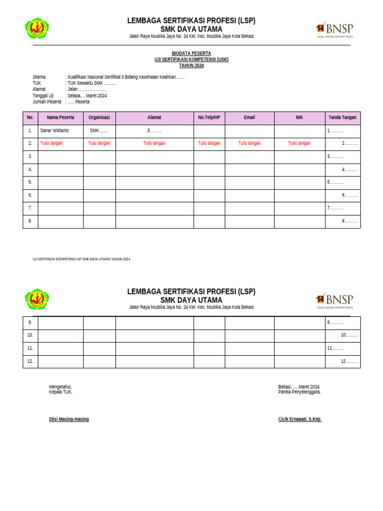 BIODATA PESERTA Form 20 | PDF