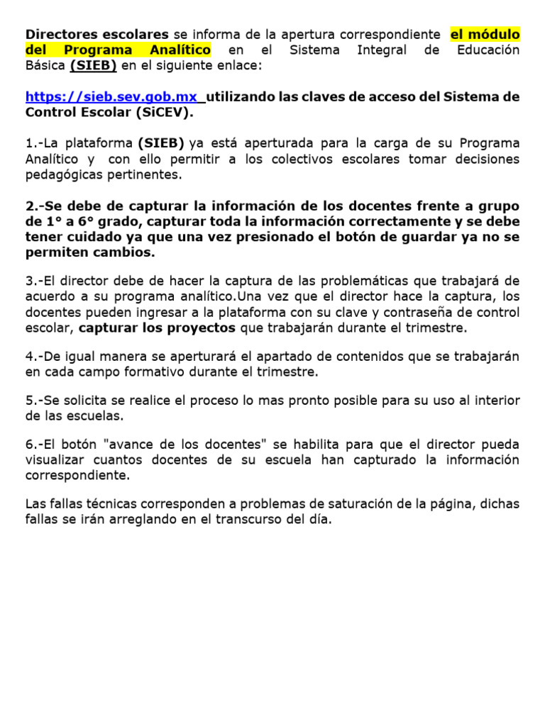 Apertura del SIEB para Captura de Datos | PDF