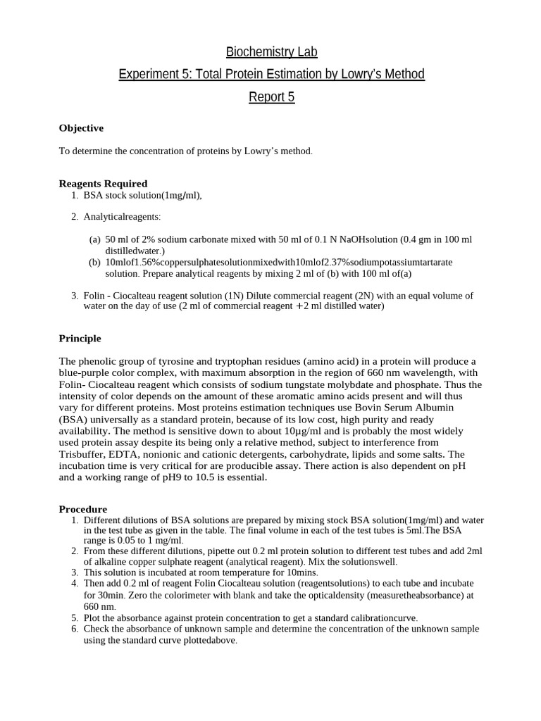 Lowry's Method | PDF | Amino Acid | Analytical Chemistry