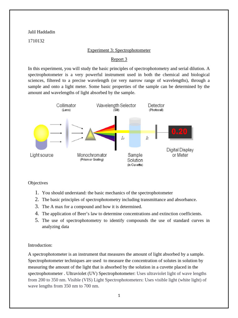 Spectrophotometer Report | PDF | Spectrophotometry | Light