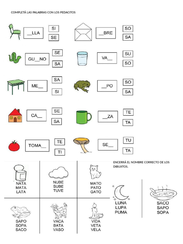 Actividades de Palabras y Dibujos | PDF