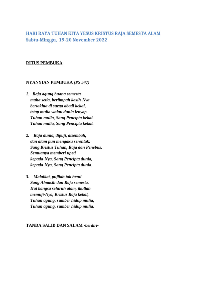 Hari Raya Tuhan Kita Yesus Kristus Raja Semesta Alam | PDF