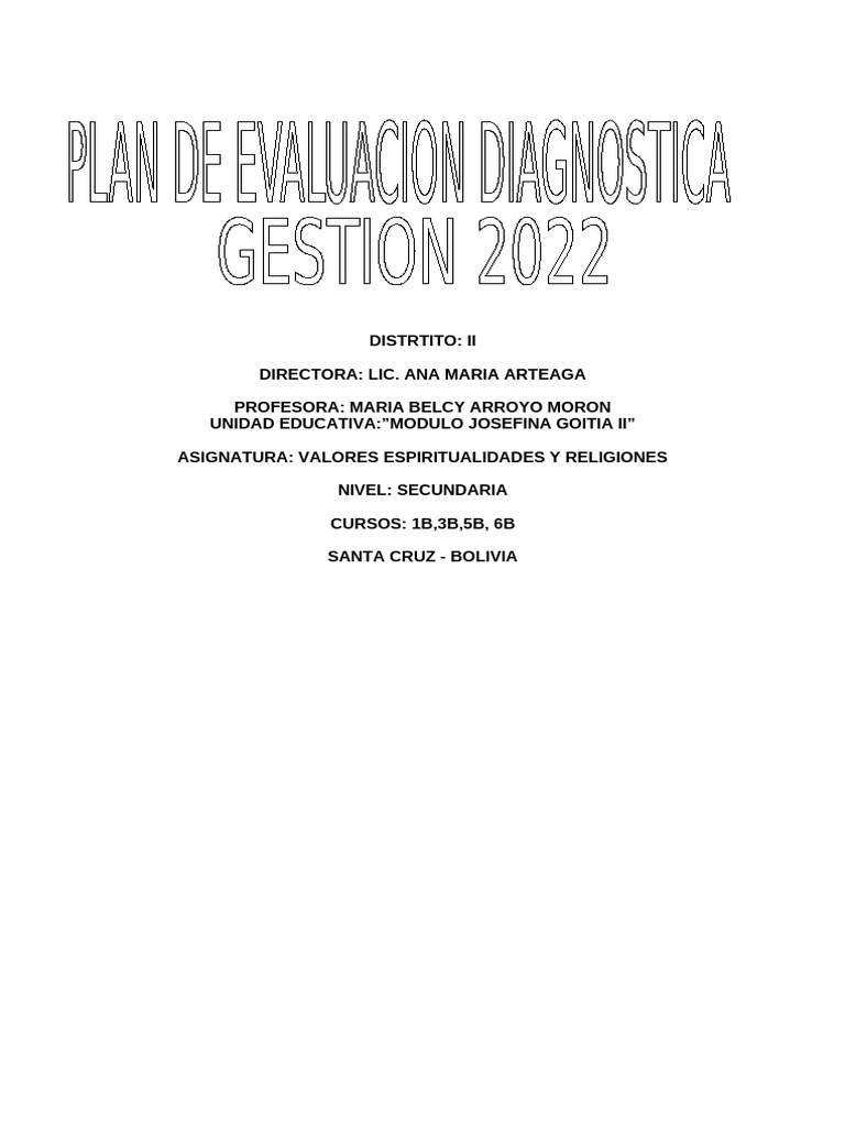 Plan de Evaluacion Diagnostica 2022 | PDF | Evaluación | Creatividad