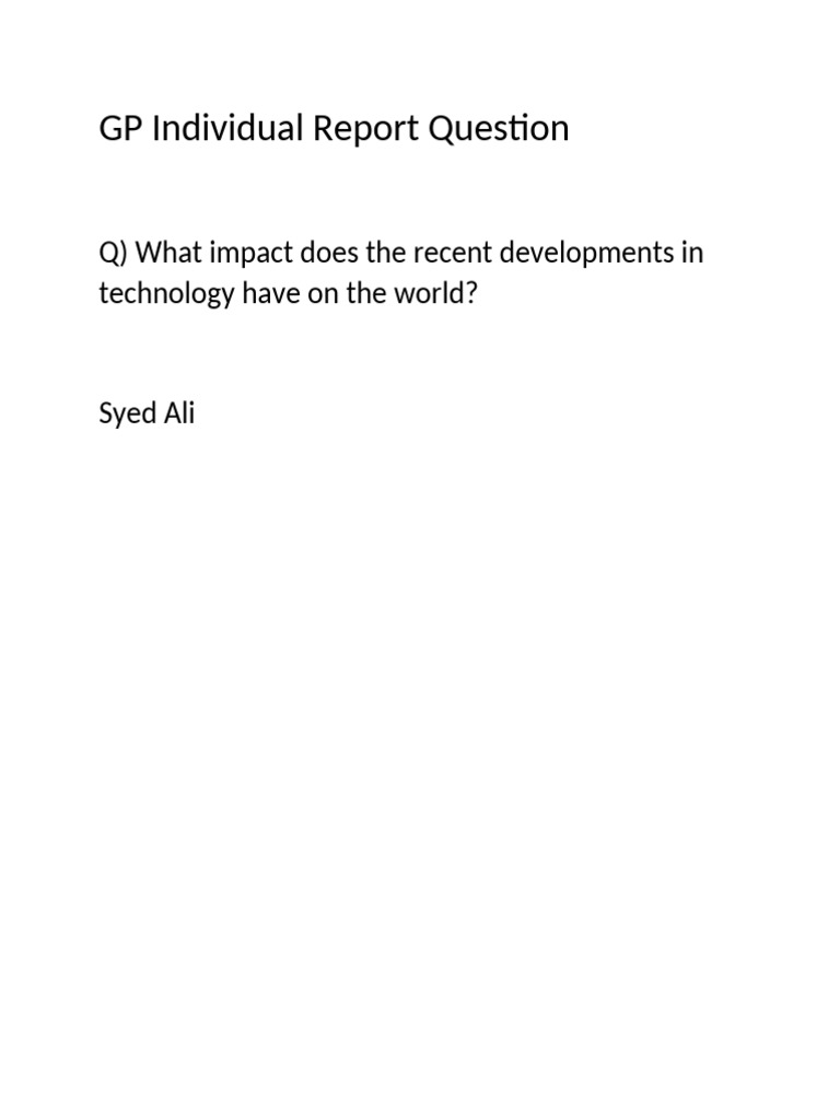 GP Individual Report Question - Syed Ali | PDF