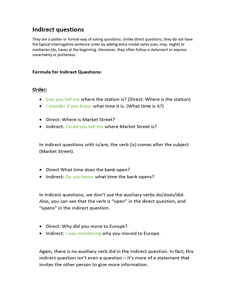 Indirect Questions | PDF | Question | Linguistic Morphology