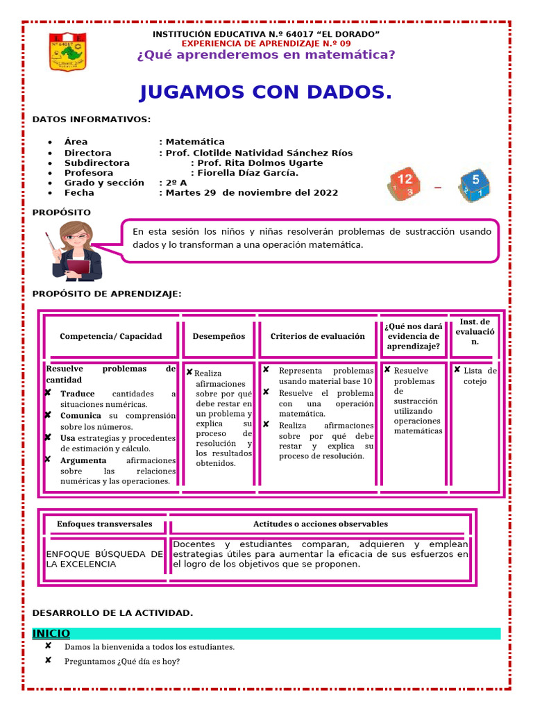 JUGAMOS CON DADOS. | PDF | Aprendizaje | Matemáticas