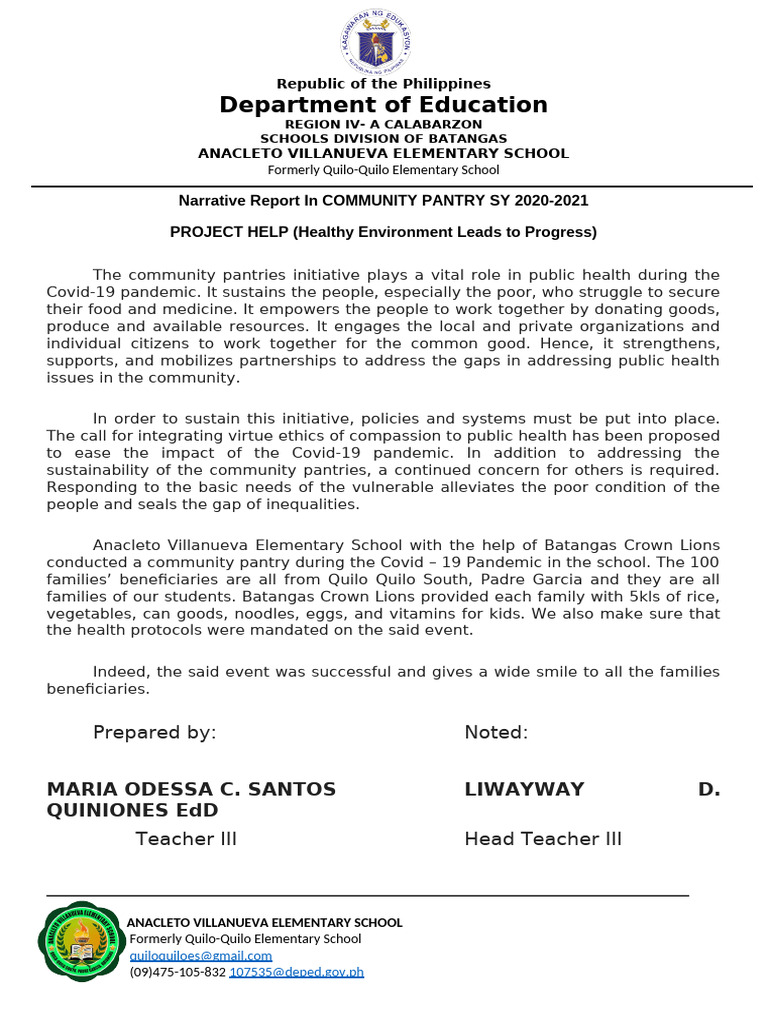 Community Pantry Narrative Report | PDF | Social Science | Wellness