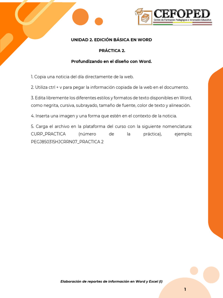 Práctica 2 - Elaboración de Reportes de Información en Word y Excel (I ...