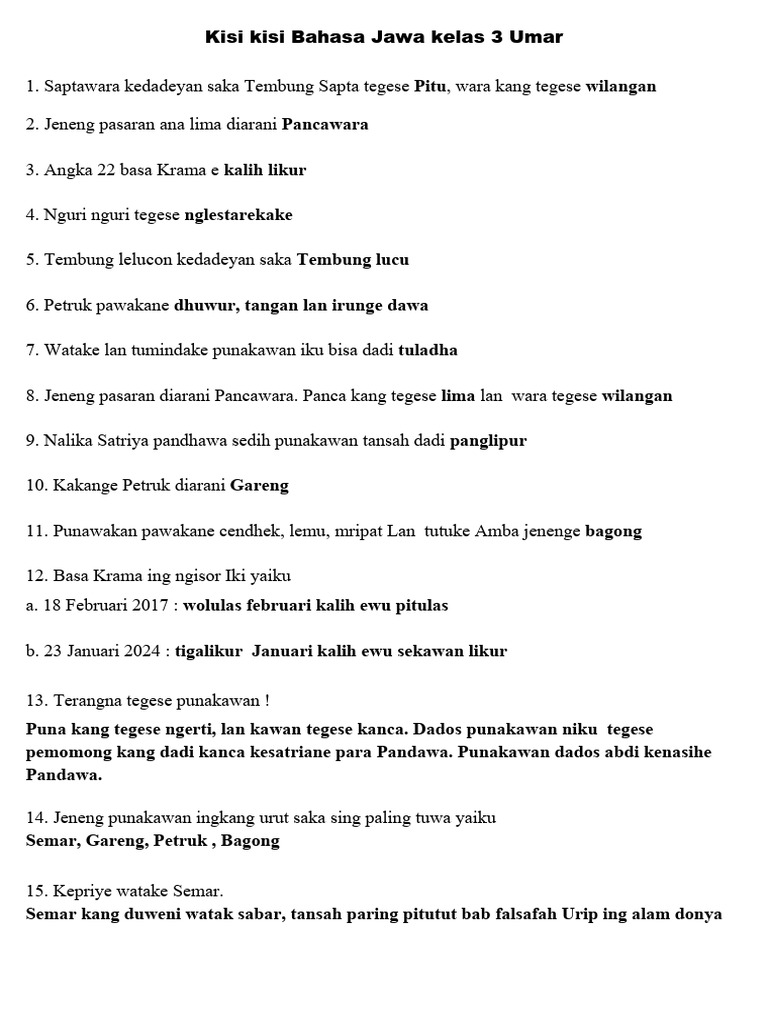 KISI-KISI BAJA KELAS 3 UMAR | PDF