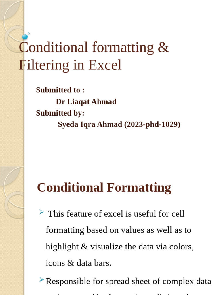 Conditional formatting & Filtering in Excel | PDF