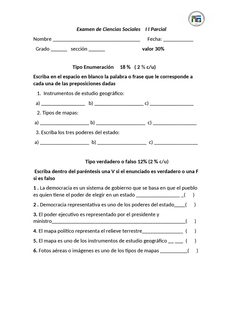 Examen de Ciencias Sociales II P. | PDF