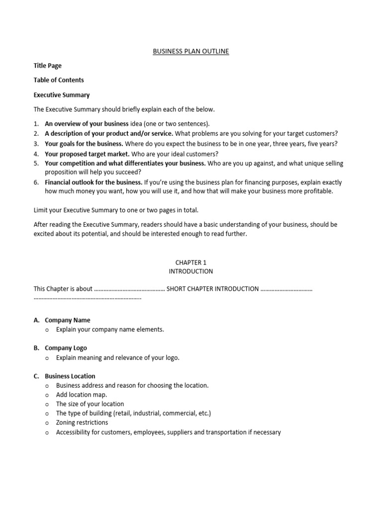 BUSINESS PLAN OUTLINE | PDF | Marketing | Pricing