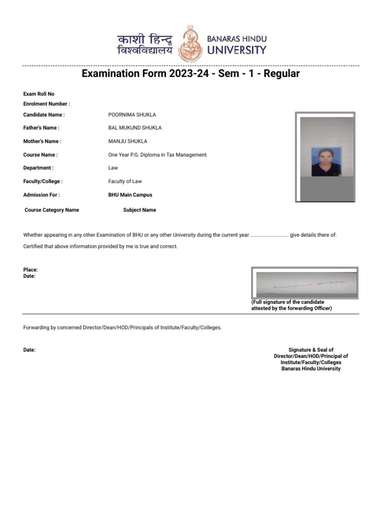 BHU Law Exam Form 2023-24 | PDF