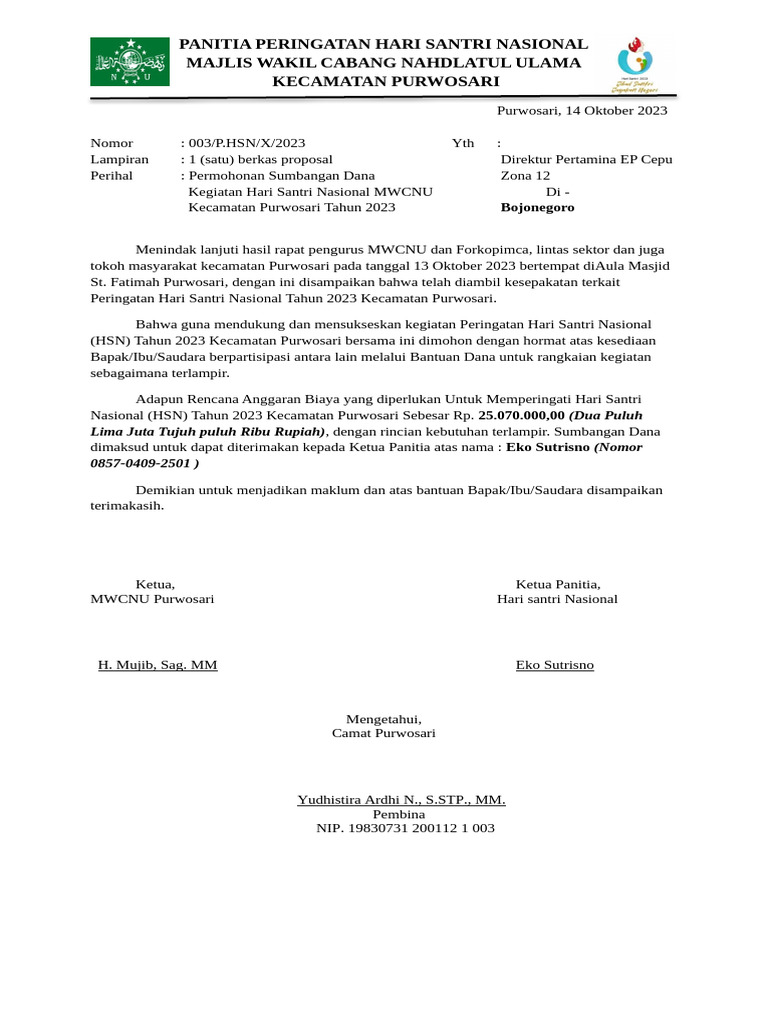 Lembar Pengantar Proposal | PDF