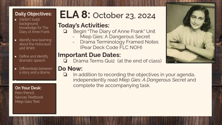 Diary of Anne Frank Unit Objectives | PDF