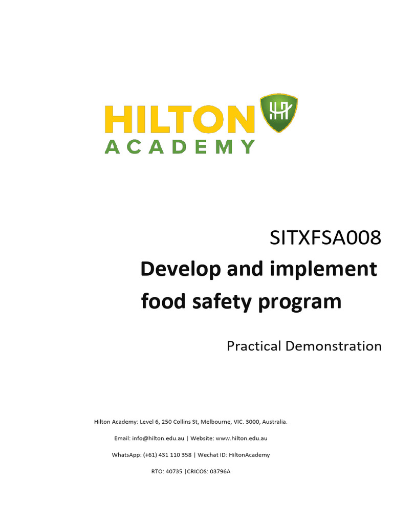 SITXFSA008 Practical Demonstration .Docx.v1.0 | PDF | Food Safety ...