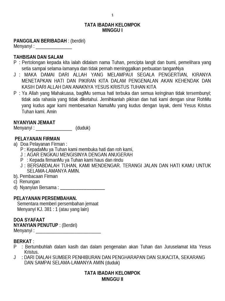 Tata Ibadah Kelompok, Pelka Ibu & Bapak | PDF