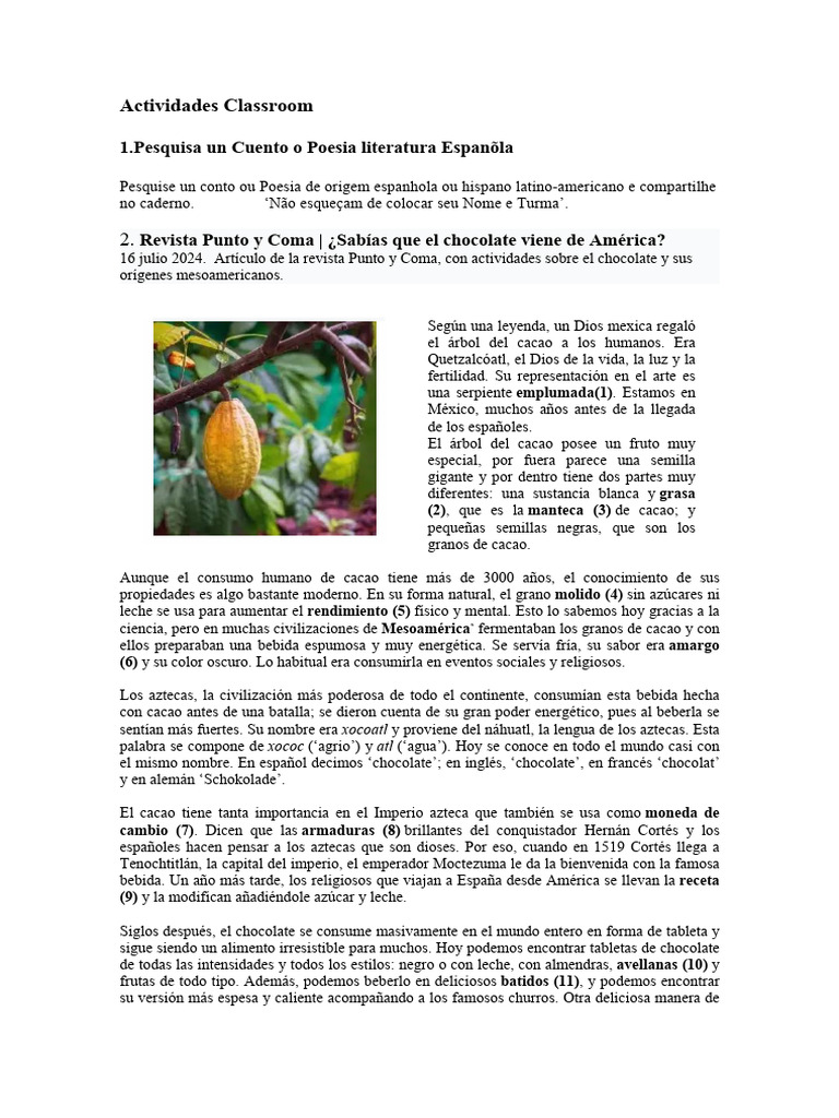 Actividades Espanhol | PDF | Chocolate