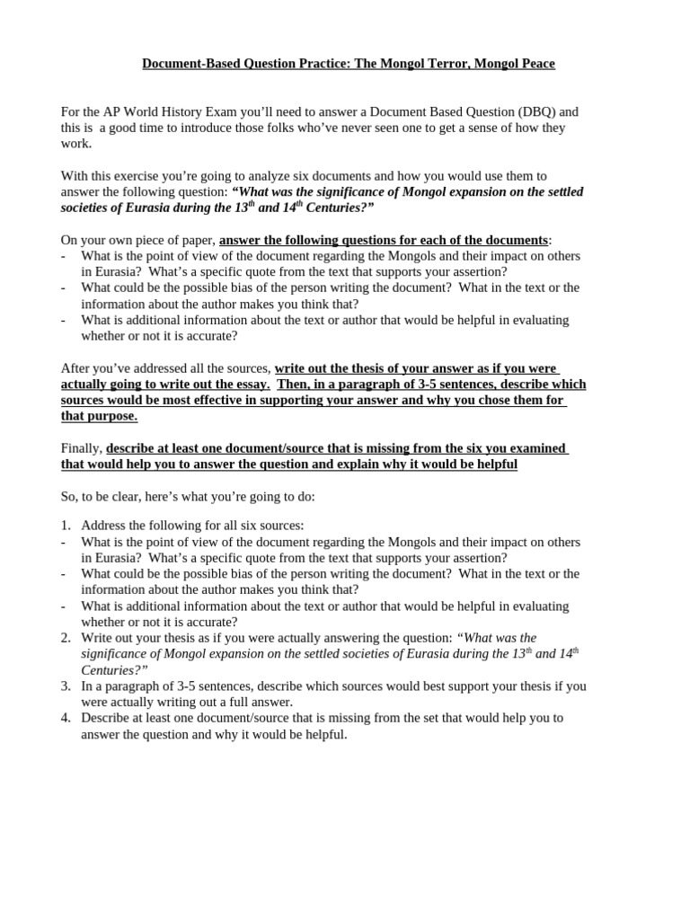 Mongols DBQ Exercise | PDF | Politics | Religion & Spirituality