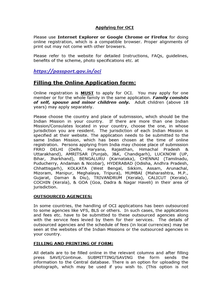Brief Instructions For Filling Online OCI Application Form | PDF ...