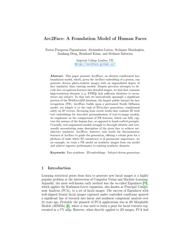 Arc2Face | PDF | Principal Component Analysis | Artificial Intelligence