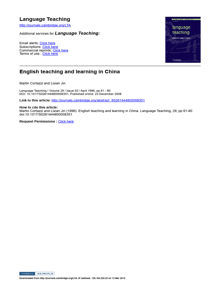 English Language Teaching in China | PDF | Vocabulary | Reading ...