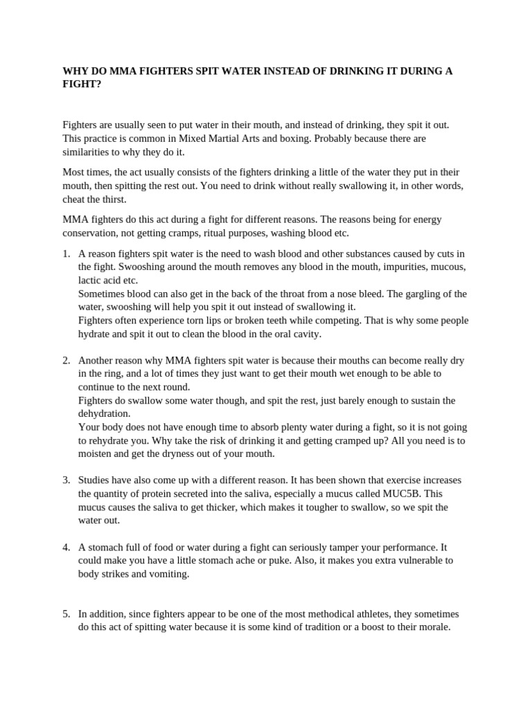 Why Do Mma Fighters Spit Water Instead of Drinking It During A Fight | PDF