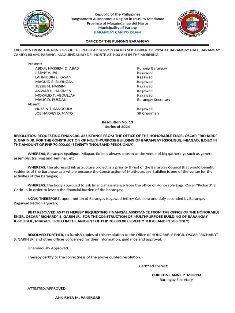Resolution For Multi Purpose Building | PDF | Philippines