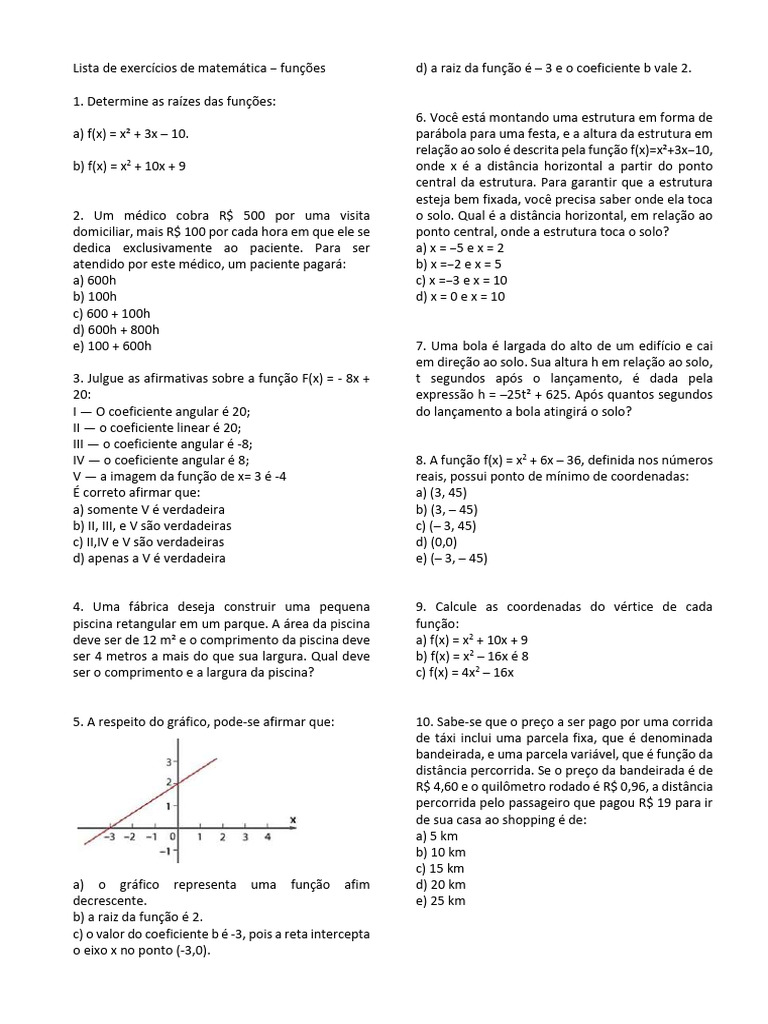 Exercícios de Matemática: Funções e Gráficos | PDF | Função (Matemática ...
