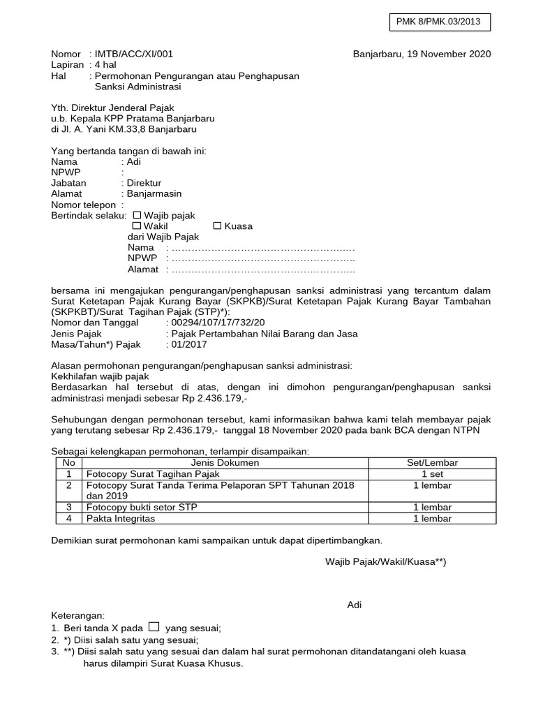 Form Penghapusan-Sanksi-Administrasi-Stp | PDF