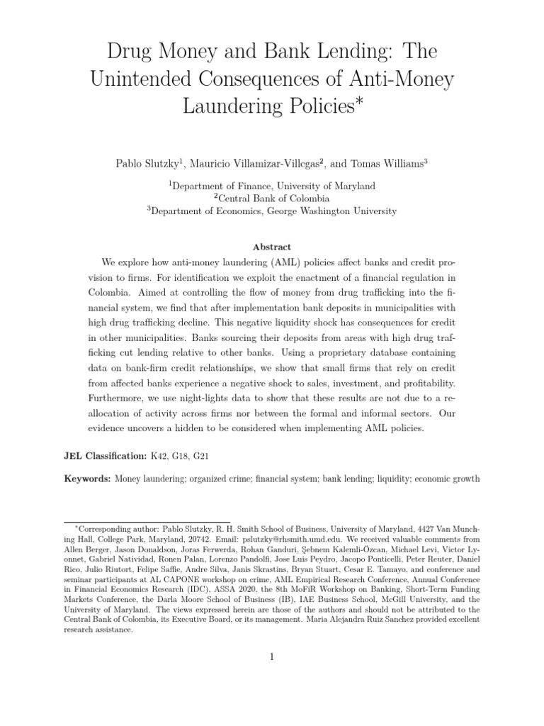 Drug Money and Bank Lending: The Unintended Consequences of Anti-Money ... Drug Money and Bank Lending: The Unintended Consequences of Anti-Money ...