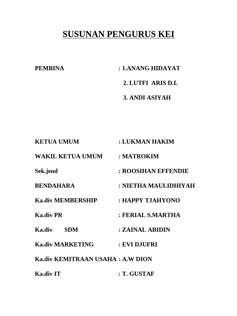 Susunan Pengurus Kei | PDF