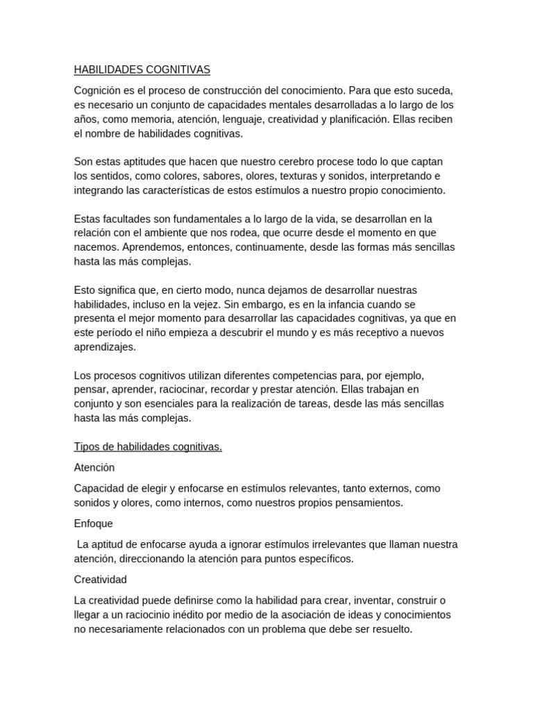 Habilidades Cognitivas y Metacognición | PDF | Metacognición | Pensamiento