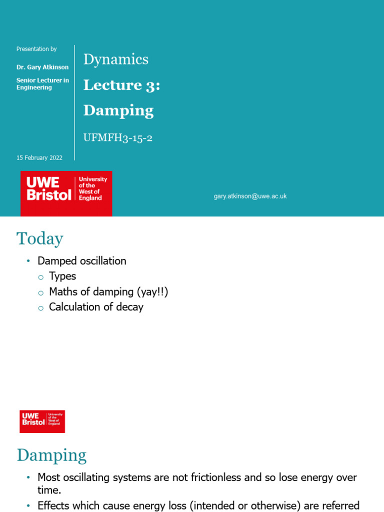 L03 Damping | PDF | Damping | Oscillation
