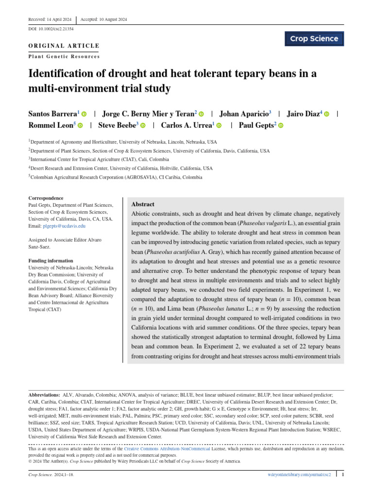 Drought and Heat Tolerant Tepary Beans | PDF | Greenhouse Gas | Bean
