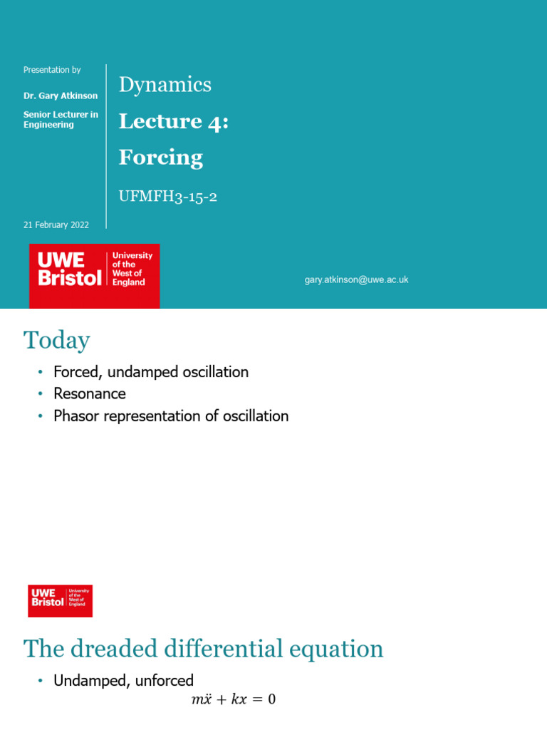 L04-forcing(1) | PDF | Damping | Resonance