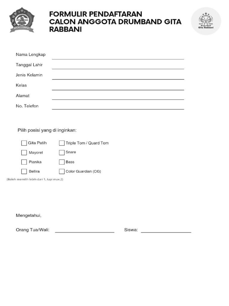 Folmulir Pendaftaran | PDF