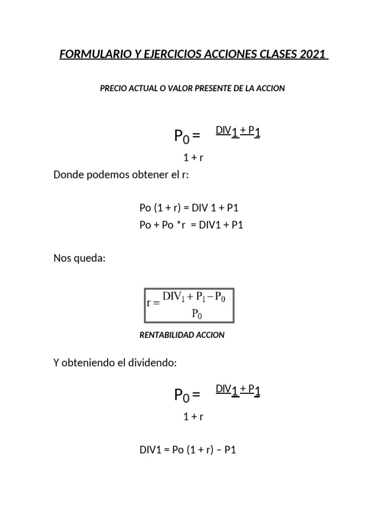 FORMULARIO Y EJERCICIOS ACCIONES CLASE 2021 | PDF