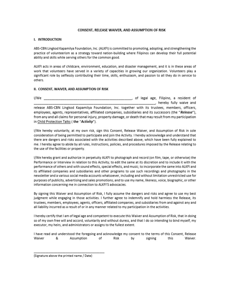 Css Consent Form (For Caregivers) 50 Copies | PDF | Consent | Indemnity