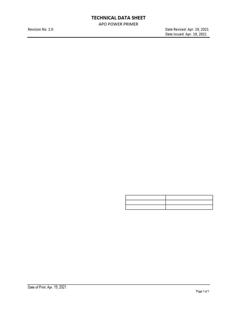 Technical Data Sheet Apo Power Primer | PDF | Porosity | Materials