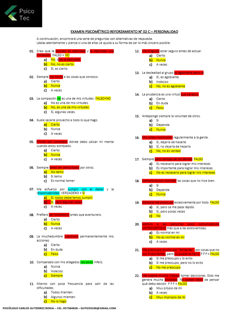 Psicometrico - Personalidad Ref 02C - Resuelto | PDF