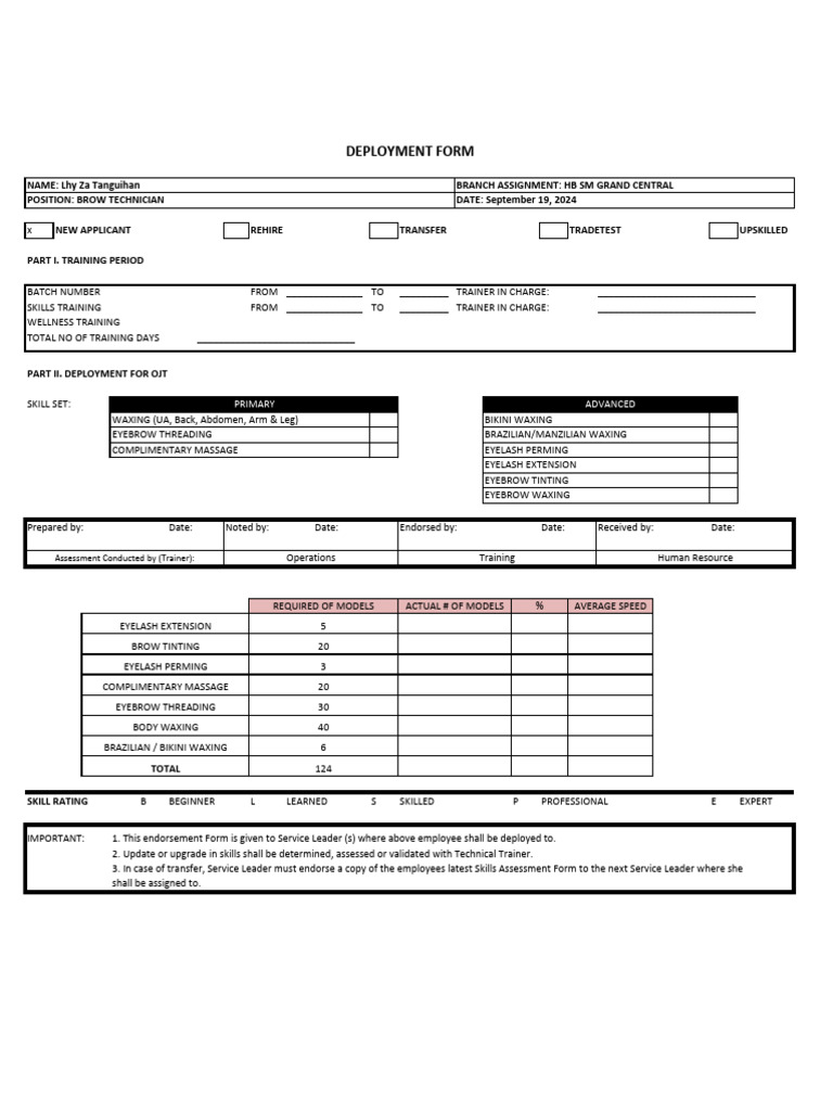 Deployment Form Lhy Za Tanguihan | PDF | Human Hair | Hair