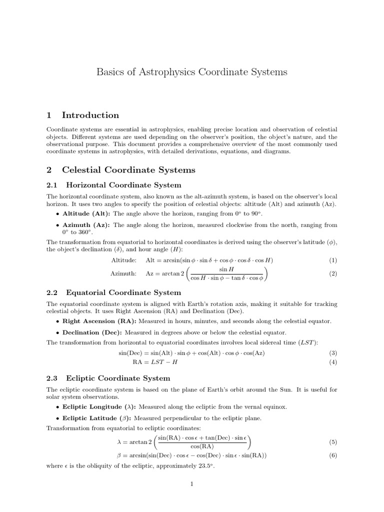 Basics_of_Astrophysics_Coordinate_Systems | PDF | Astronomy | Celestial ...