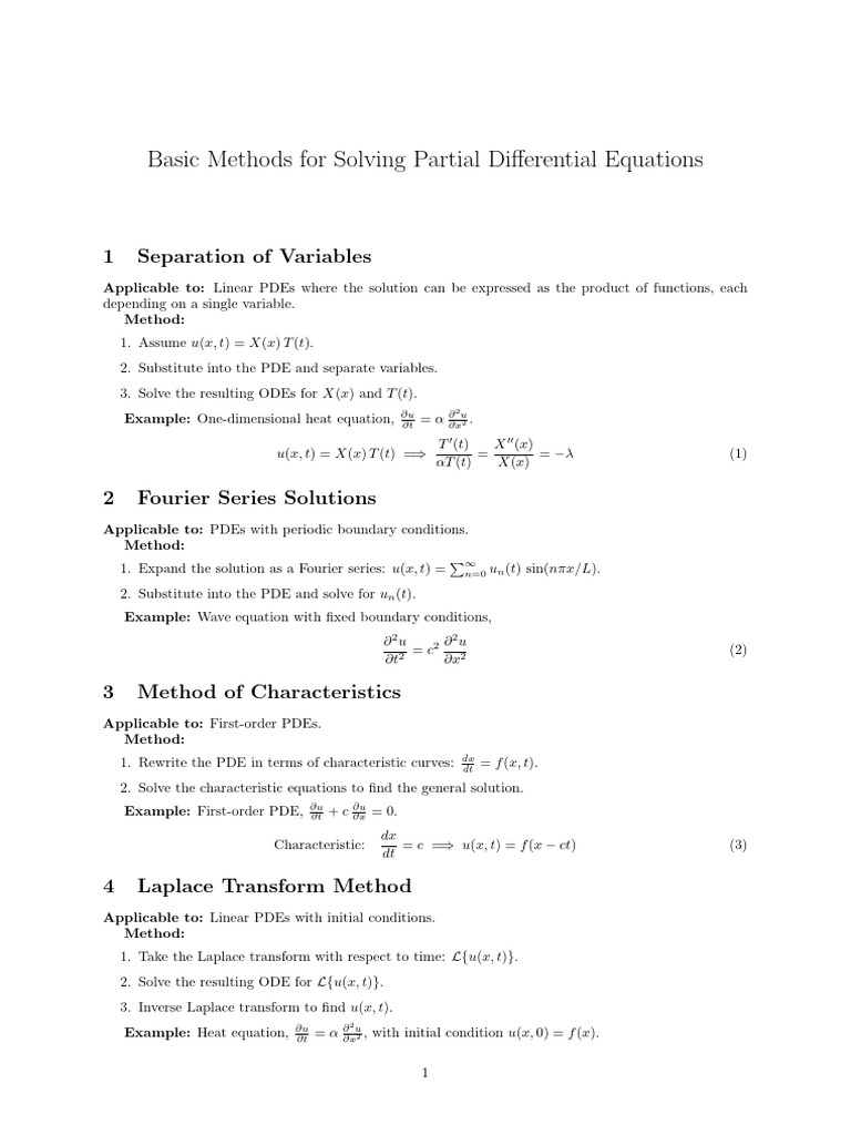 PDE Solution Methods | PDF | Partial Differential Equation | Equations