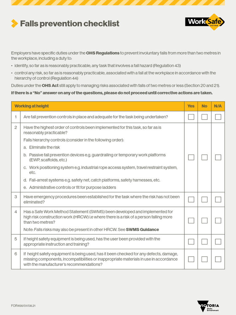ISBN Falls Prevention Checklist 2021 09 | PDF | Scaffolding | Stairs